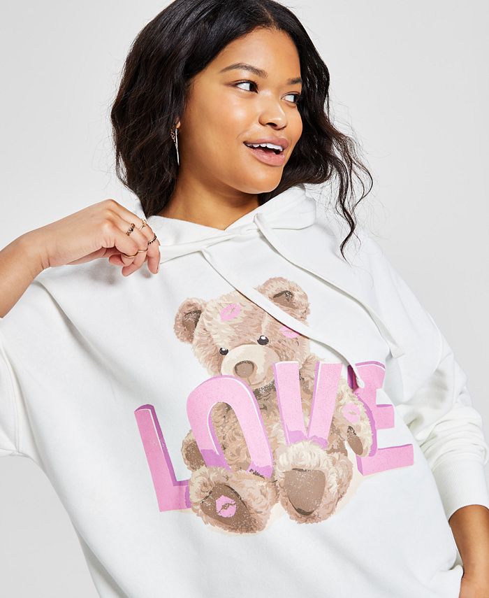 Grayson Threads Black Juniors' Love Teddy Drawstring Hoodie - Macy's