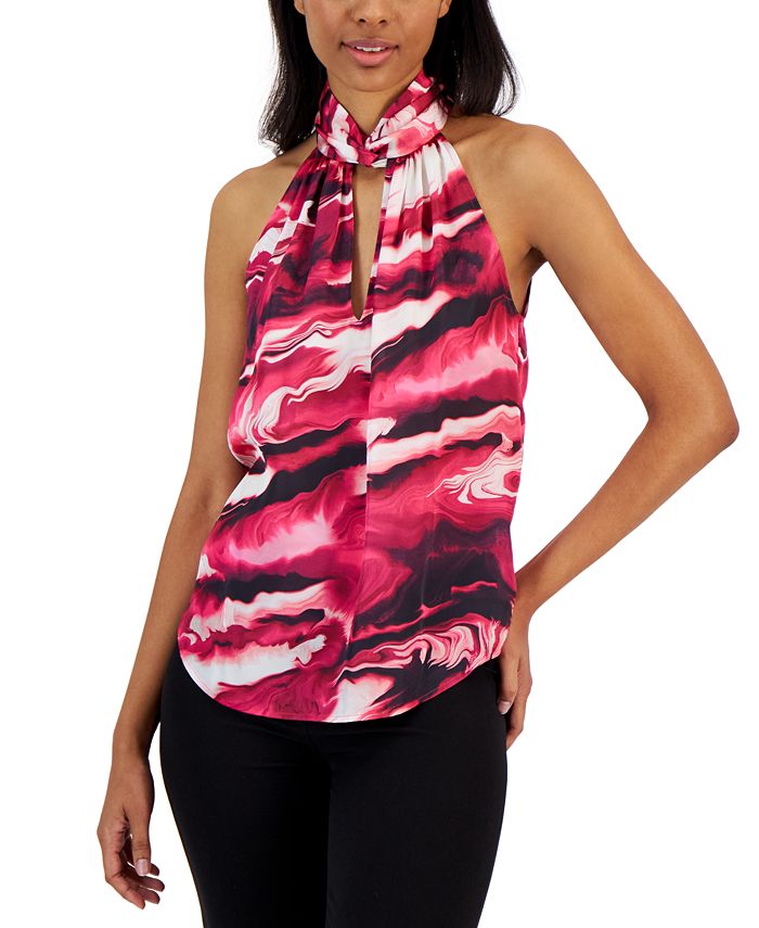 Anne Klein Women's Satin Printed Twist-Neck Halter Top & Reviews - Tops ...