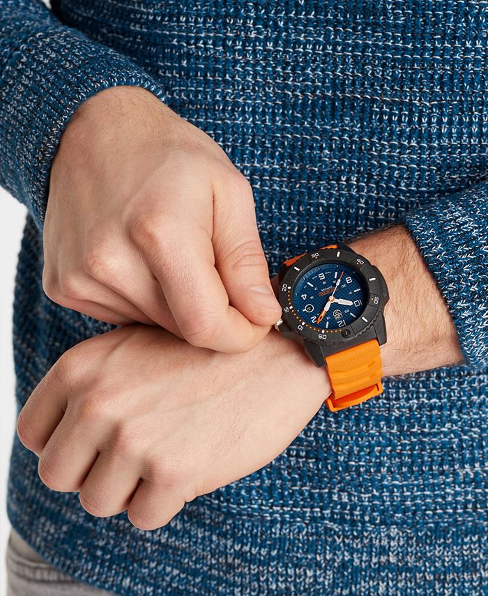 Luminox Men's Swiss Navy Seal Magnifying Glass Dive Orange Rubber Strap ...