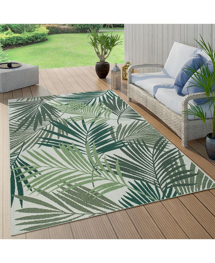 Paco Ostende Outdoor Rug Green Tropical Palm Leaves - 55'' X 79'' - Macy's