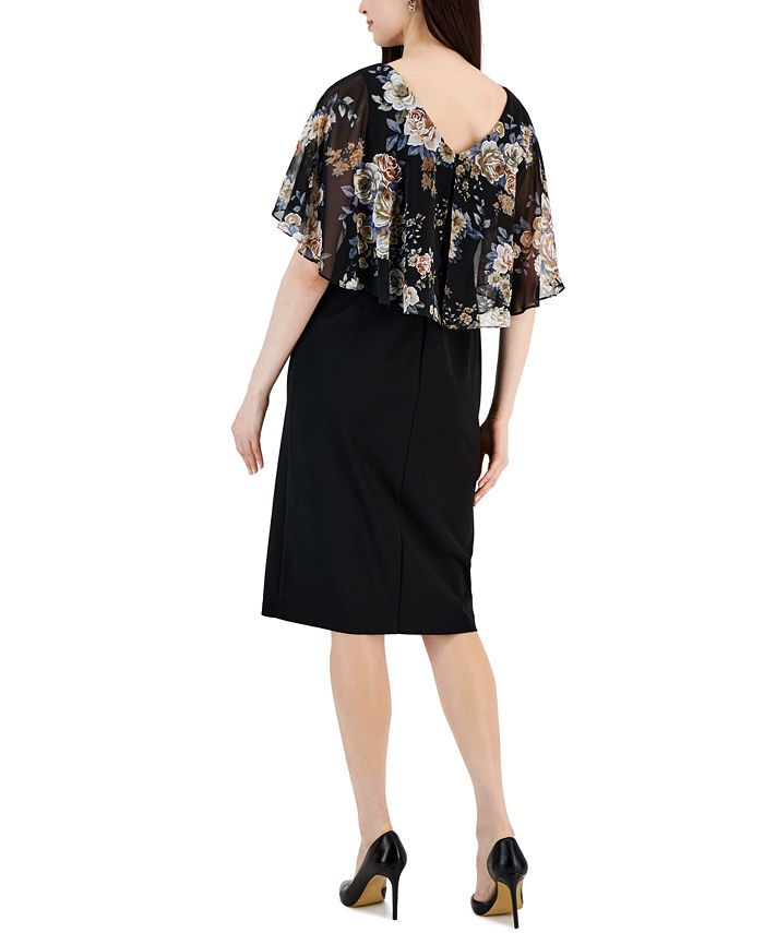Connected Women's Round-Neck Chiffon Cape-Overlay Dress - Macy's