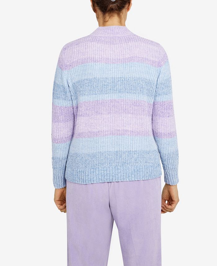 Alfred Dunner Petite Victoria Falls Mock Neck Stripe Chenille Sweater ...