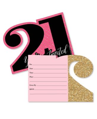Big Dot of Happiness Finally 21 Girl - Shaped 21st Fill-in Invitations ...