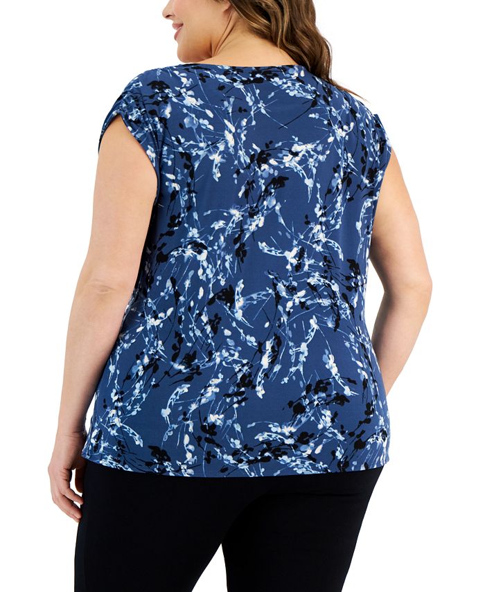 Alfani Plus Size Printed Side-Knot Cap-Sleeve Top, Created for Macy's ...
