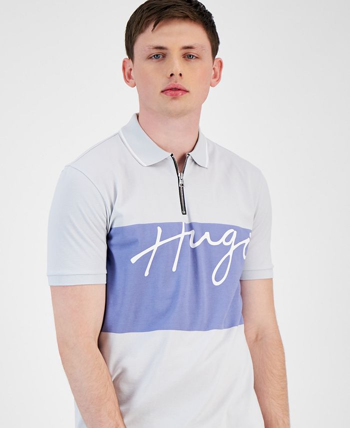 HUGO Men's Drockett Zipper-Placket Signature Logo Polo Shirt, Created ...