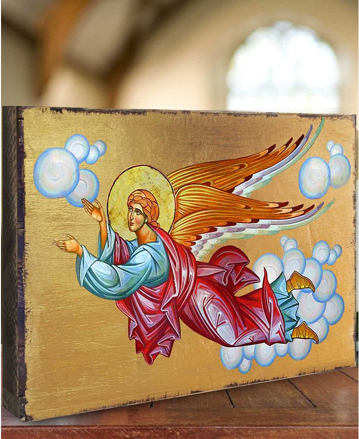 Designocracy Flying Angel Icon Gold-Tone Plated Wooden Block, 24" x 18 ...