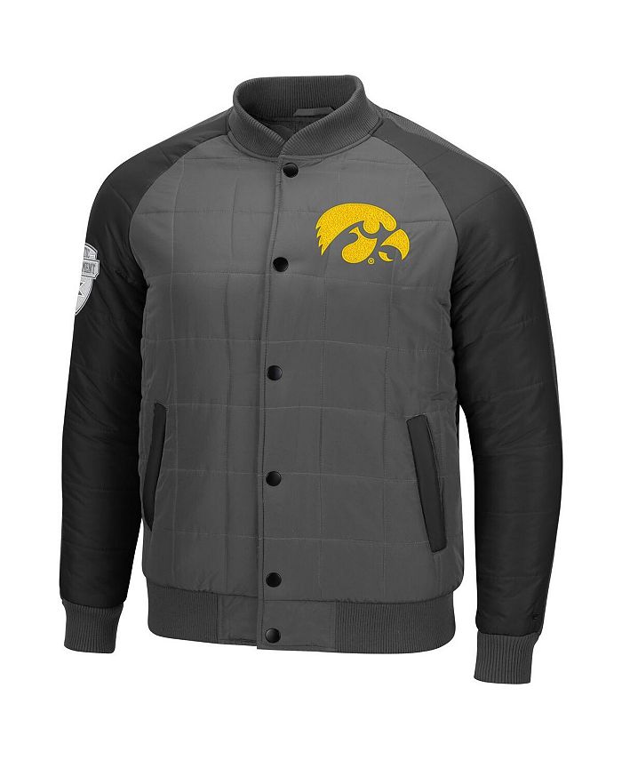 Colosseum Men's Charcoal, Black Iowa Hawkeyes 1940s Bomber Raglan Full ...