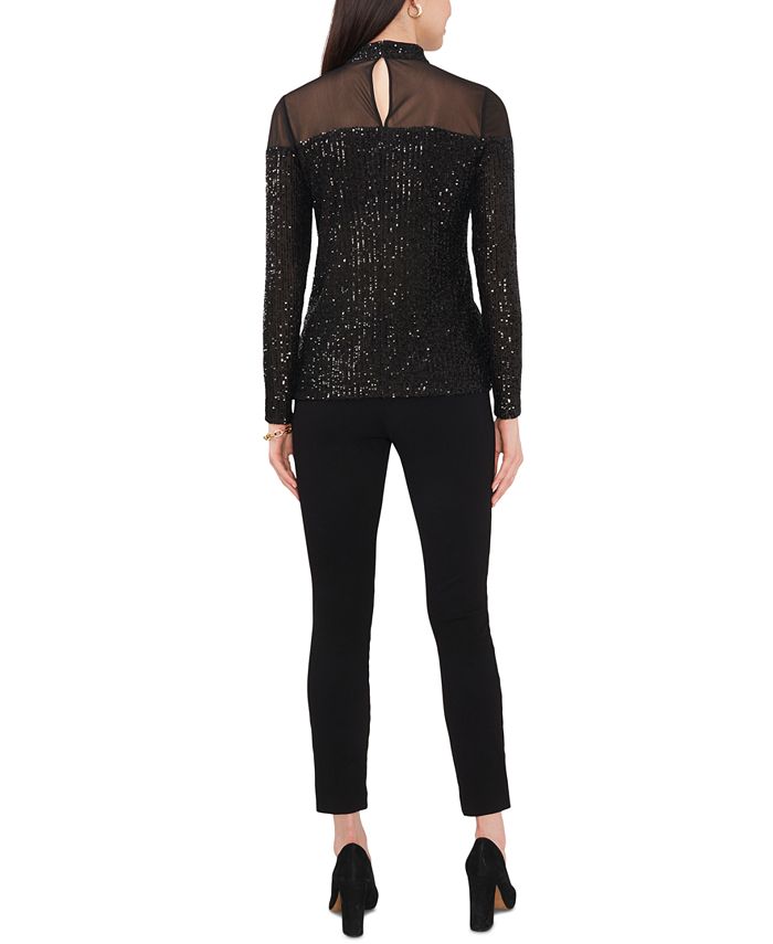 MSK Women's Sequin Illusion Long-Sleeve Turtleneck Top - Macy's