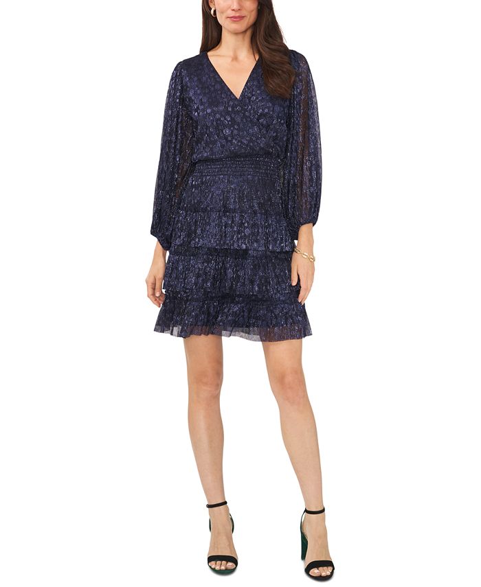 MSK Women's V-Neck Long-Sleeve Tiered Fit & Flare Dress - Macy's
