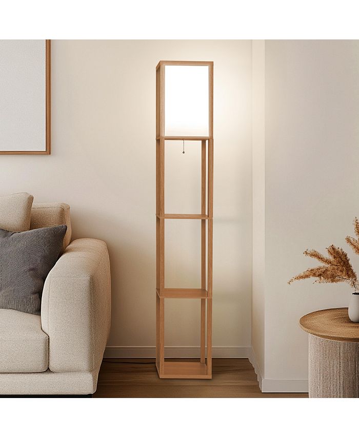 Brightech Maxwell Shelf & LED Floor Lamp with Lantern Shade - Wood - Macy's