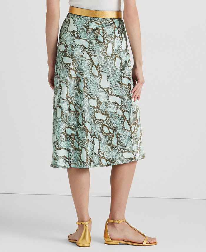 Lauren Ralph Lauren Women's Snakeskin-Print Satin Charmeuse A-Line Skirt - Macy's