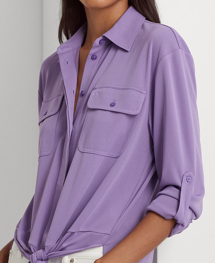 Lauren Ralph Lauren Womens Tie Front Stretch Jersey Shirt Macys