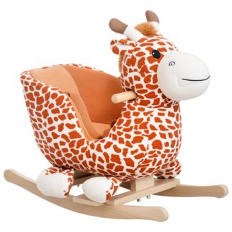Qaba Baby Rocking Horse, Plush Animal Rocker w/ Realistic Sound, Pedals ...
