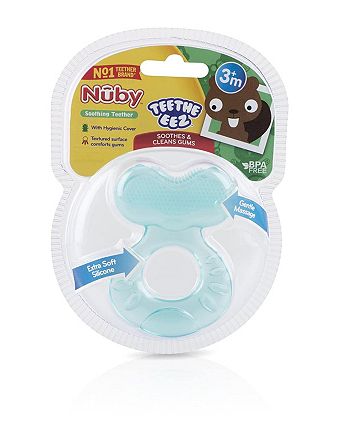 Nuby Silicone Teether with Bristles, Includes Hygienic Case, Blue, 2 ...