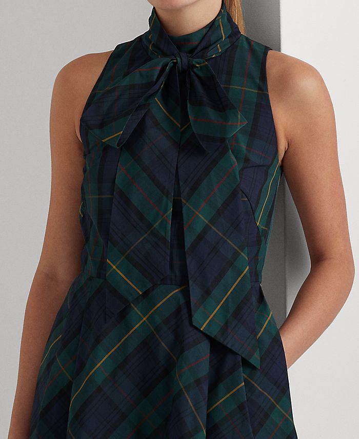 Lauren Ralph Lauren Women's Plaid Tie-Neck Taffeta Cocktail Dress - Macy's