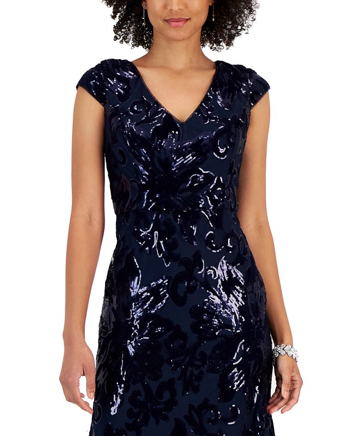 Alex Evenings Petite Sequin V-Neck Fit & Flare Gown - Macy's