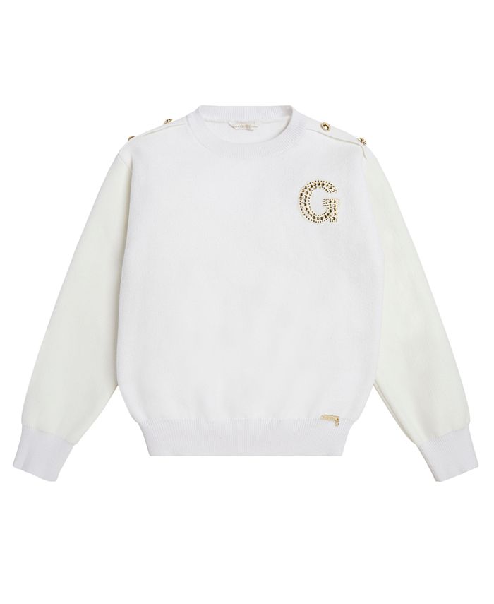 GUESS Big Girls Rhinestone Logo Patch Chenille Sweater - Macy's