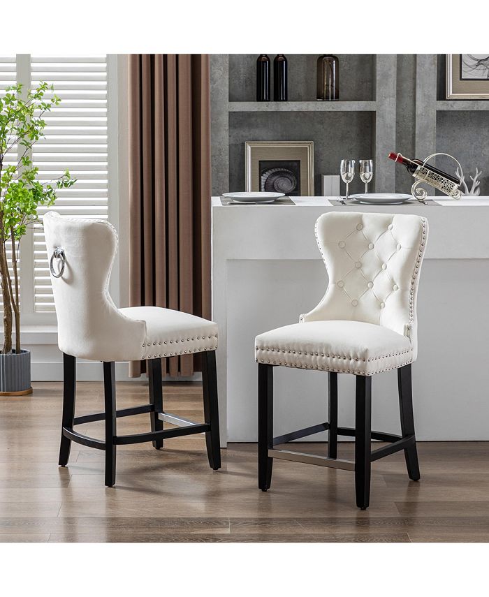 WestinTrends Tufted Velvet Counter Stool (Set of 2) - Macy's