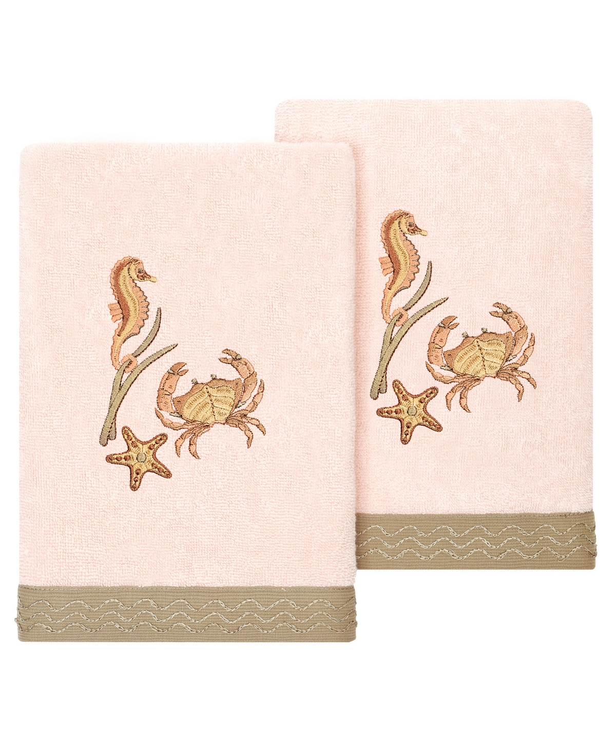 Linum Home Turkish Cotton Aaron Embellished 2-Pc. Hand Towel Set - Blush