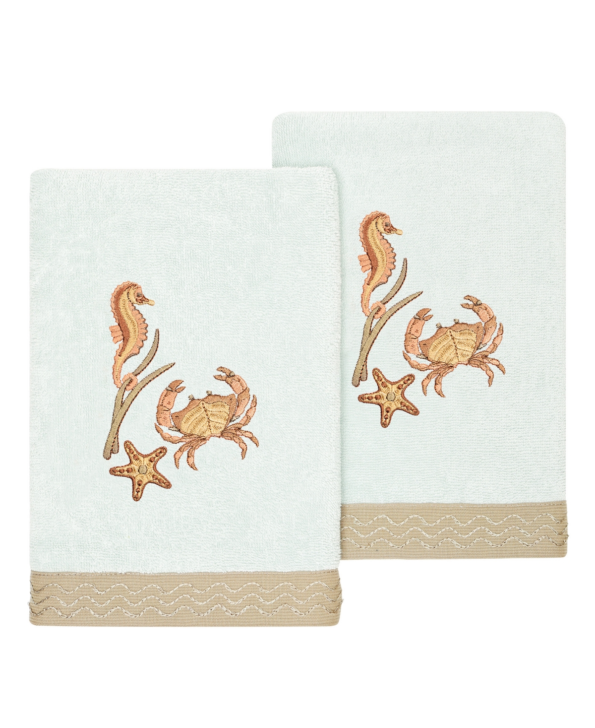Linum Home Turkish Cotton Aaron Embellished 2-Pc. Hand Towel Set - Aqua