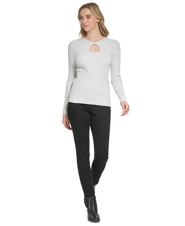 Calvin Klein Women's Long Sleeve Ribbed Keyhole Sweater & Reviews ...