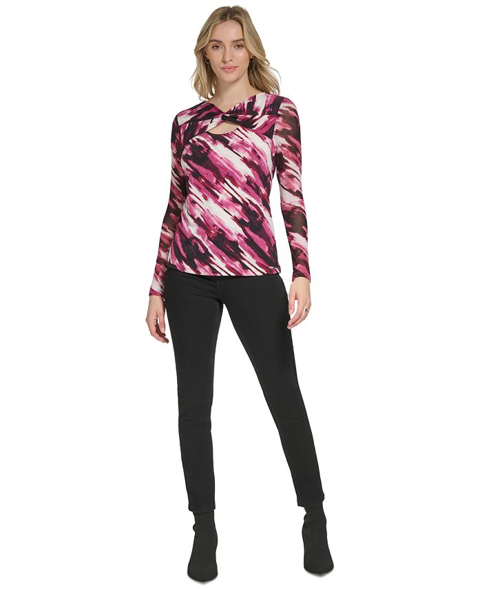 Calvin Klein Women's Long Sheer Sleeve Keyhole Front Top - Macy's