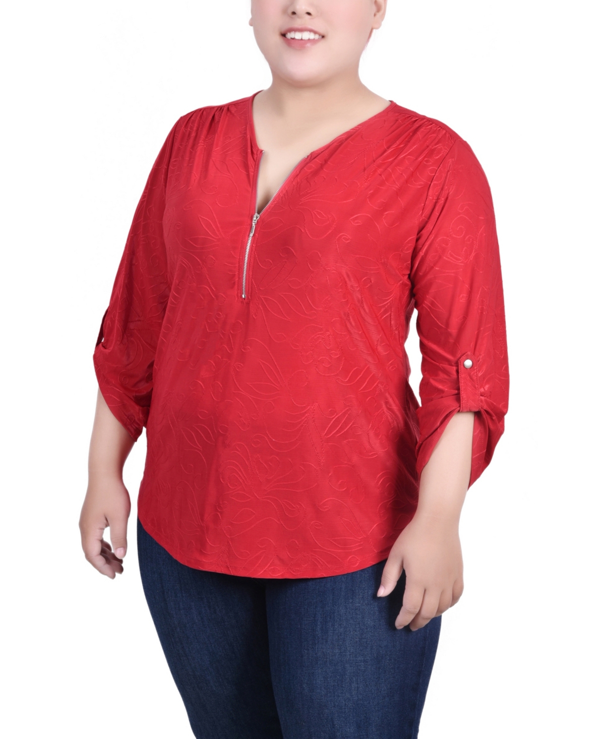 Click here for Ny Collection Plus Size 3/4 Roll Tab Zip Front Jac... prices
