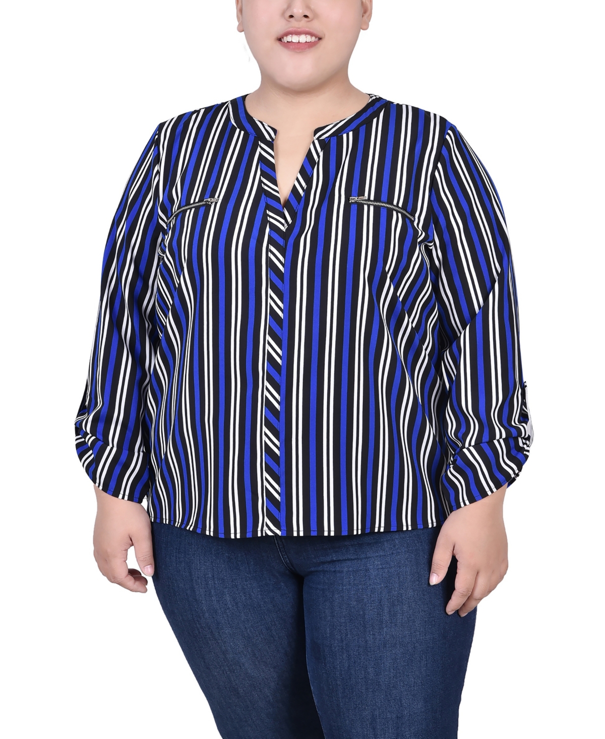 Click here for Ny Collection Plus Size Long Roll Tab Sleeve Zip P... prices