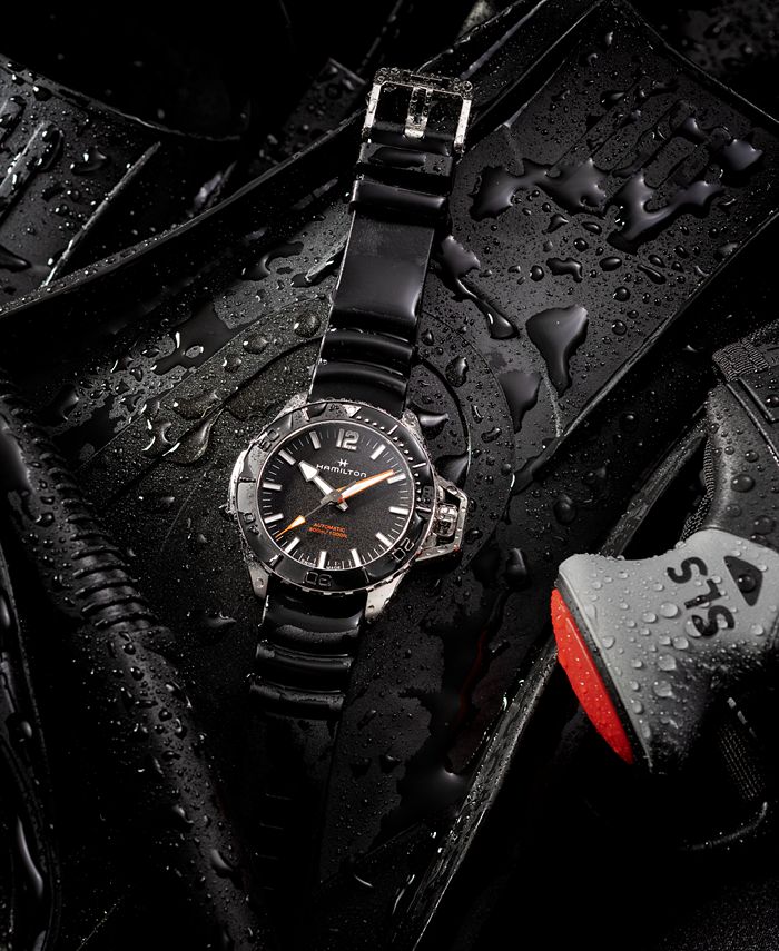 Hamilton Men's Swiss Automatic Khaki Navy Frogman Black Rubber Strap ...