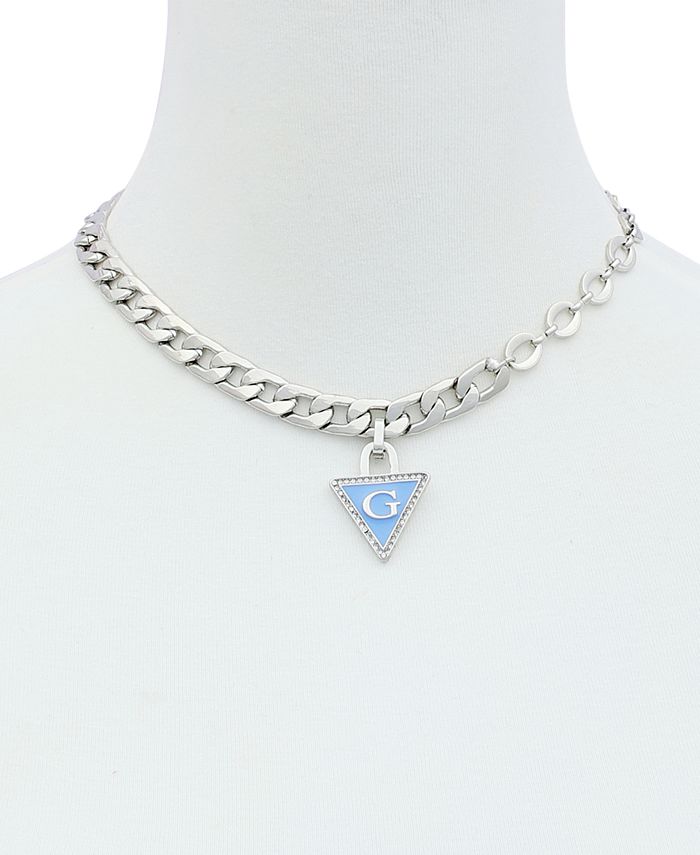 GUESS Silver-Tone Pavé Color Triangle Logo Statement Pendant Necklace ...