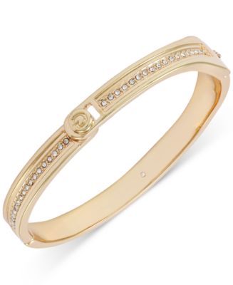 GUESS Gold-Tone Pavé-Lined Logo Bangle Bracelet - Macy's