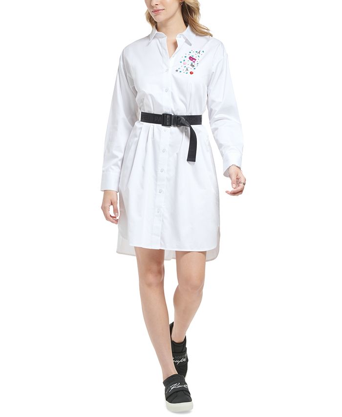 KARL LAGERFELD PARIS Women's Cotton Poplin Shirtdress - Macy's
