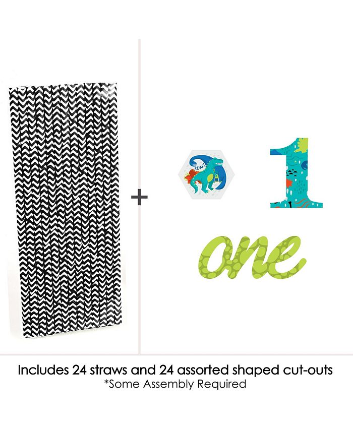 Big Dot of Happiness 1st Birthday Roar Dinosaur - Paper Straw Decor ...