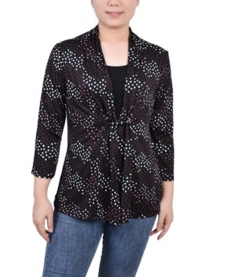 NY Collection Women's 3/4 Sleeve Two-Fer Top - Macy's