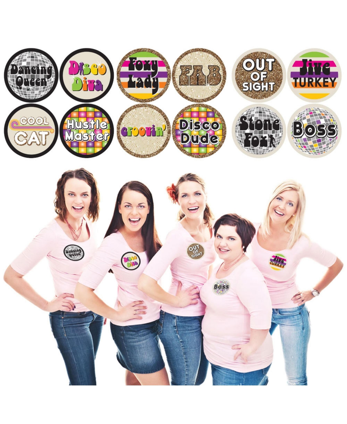 Big Dot Of Happiness 70's Disco - 1970's Disco Fever Funny Name Tags ...