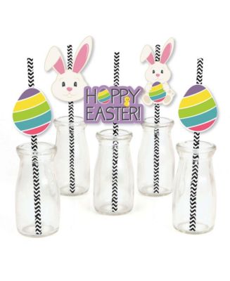 Big Dot of Happiness Hippity Hoppity Paper Straw Decor - Easter Bunny ...