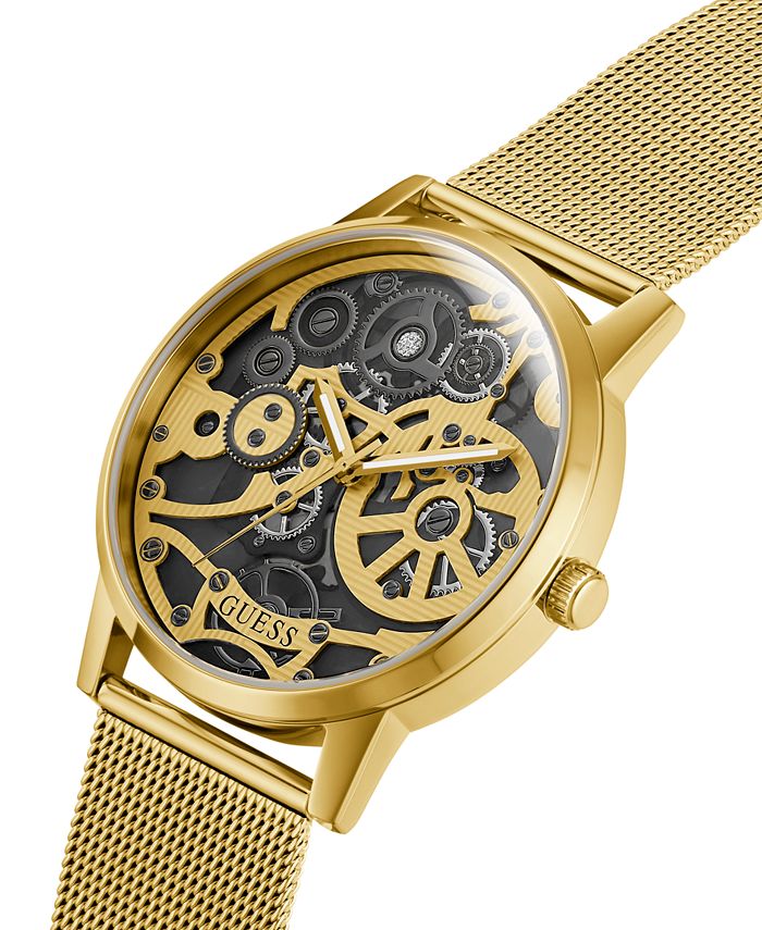 GUESS Men's Three-Hand Gold-Tone Mesh Watch 42mm - Macy's