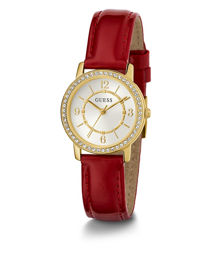 GUESS Women's Three-Hand Red Genuine Leather Watch 28mm - Macy's