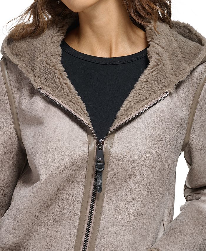 DKNY Women's Hooded Faux-Shearling Coat - Macy's