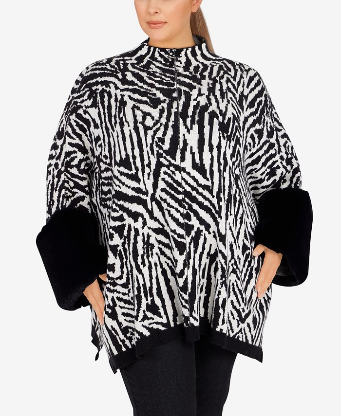 Ruby Rd. Plus Size Zebra Faux Fur Poncho Sweater - Macy's