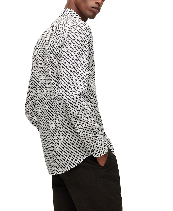 Hugo Boss Men's Monogram-Print Fabric Slim-Fit Dress Shirt - Macy's
