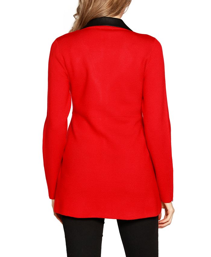 Belldini Black Label Women's Faux-Leather Collared Sweater Jacket - Macy's