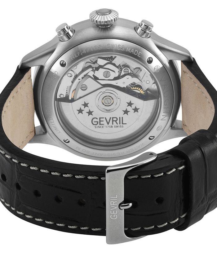 Gevril Men's Vaughn Swiss Automatic Black Italian Leather Strap Watch ...