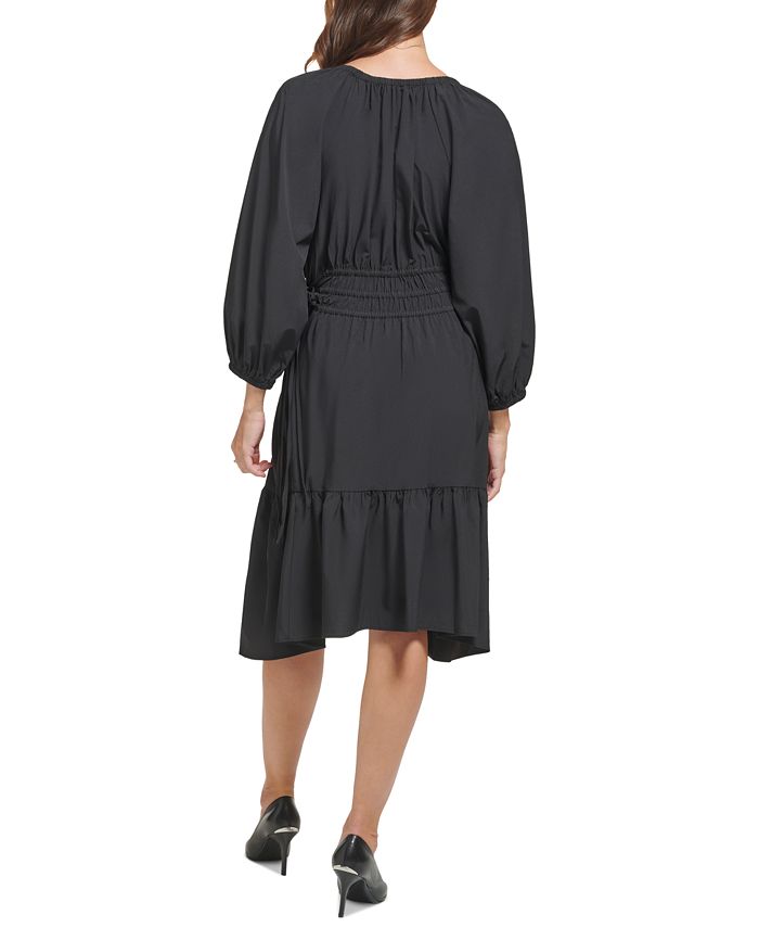 Calvin Klein Women's Tiered Split-Neck Drawstring-Waist Dress - Macy's
