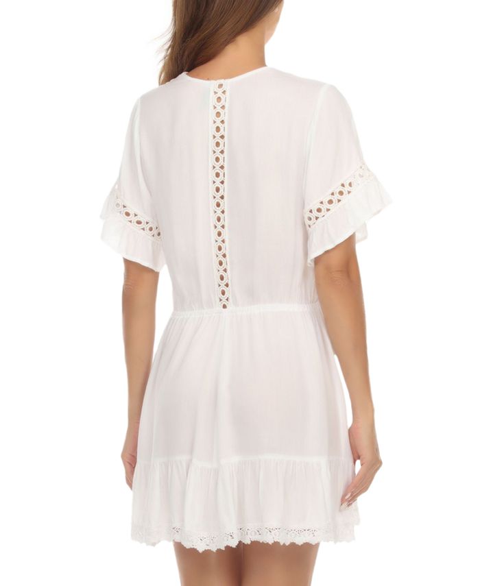 Raviya Women's V-Neck Short-Sleeve Lace-Trim Dress Cover-Up - Macy's