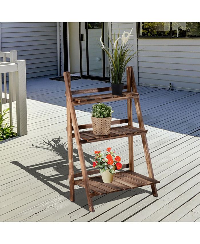 Outsunny 3 Tier Ladder-style Wooden Flower Plant Stand Outdoor Garden ...