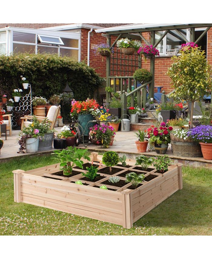 Outsunny Outside 4ft x 4ft Backyard Planter Box w/ Wood Material for ...