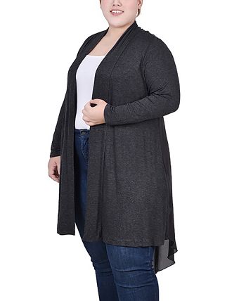 NY Collection Plus Size Long Sleeve Knit Cardigan with Chiffon Back ...