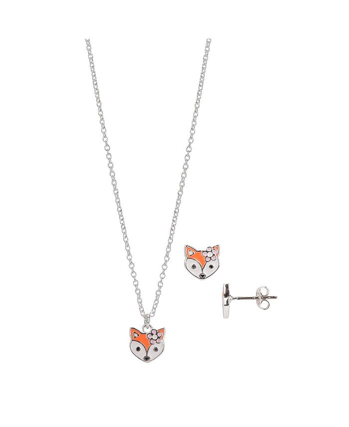 FAO Schwarz Silver Tone Fox Necklace and Earring Set, 3 Pieces - Macy's