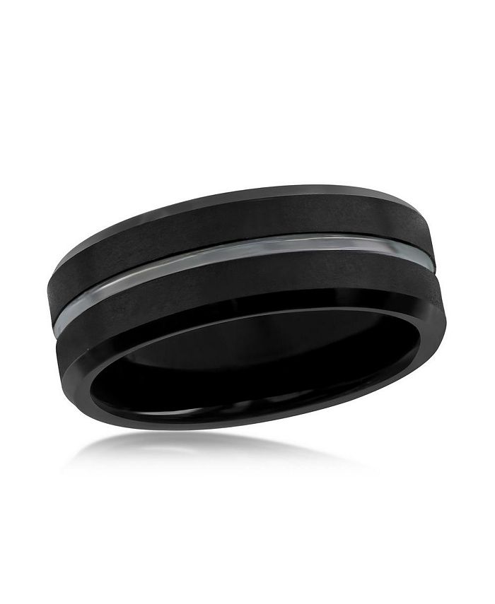 Blackjack Mens Matte Polished Black Tungsten Ring - Macy's